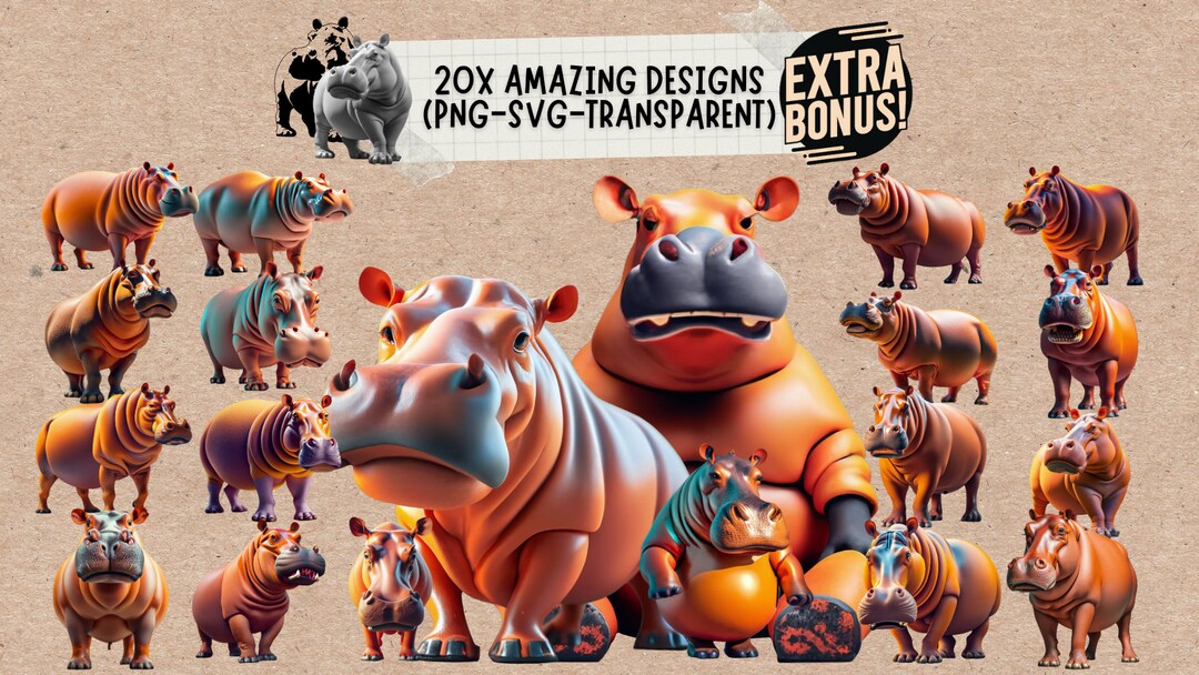 Cute Orange Hippo SVG Bundle, Hippo Silhouette Water Nature Clipart ...