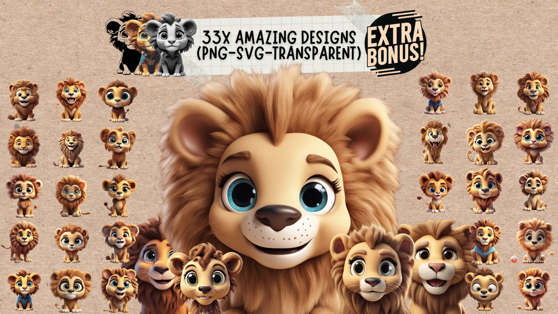 Lion Svg & Lions Png Sticker Art Bundle, Nature Safari Jungle Animal ...