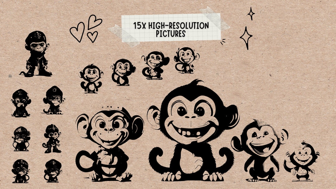15 Cute Monkey Svg Bundle Monkey Svg Monkey Types Funny - Etsy