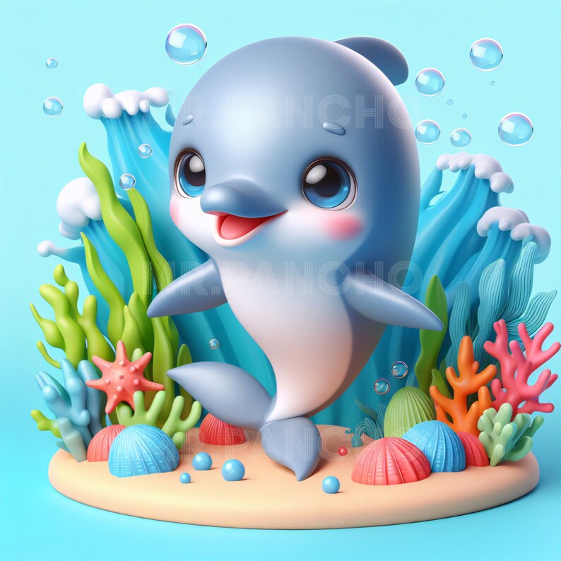 Cute Fish Dolphin Svg and Png Vector Silhouette Bundle, Hawaii Beach 3d ...