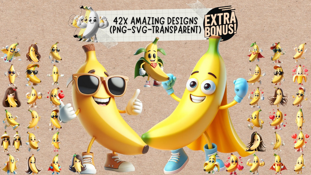 Funny Banana Sticker Spring Fruit Svg & Png Bundle, Summer Fruits ...