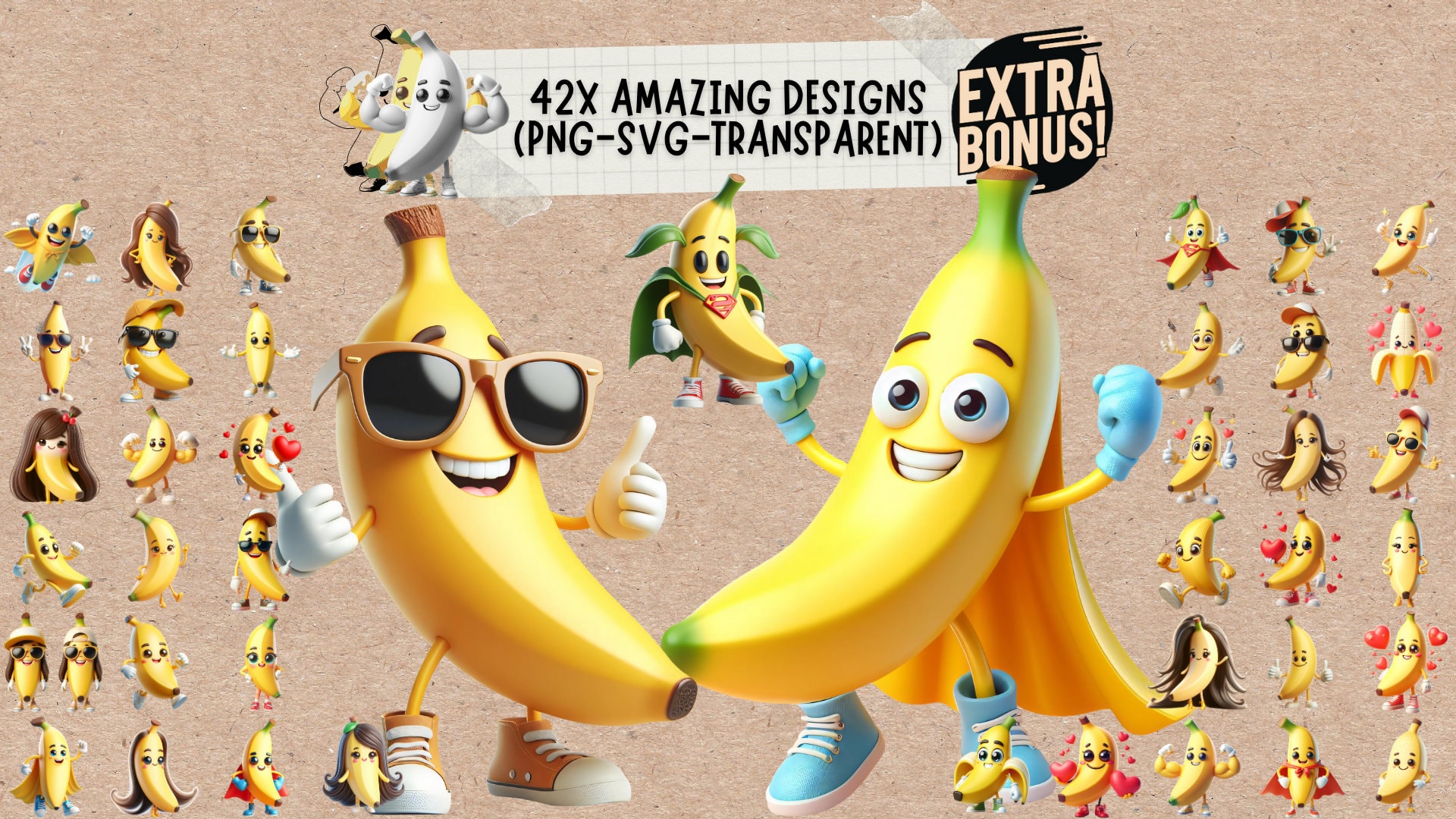 Funny Banana Sticker Spring Fruit Svg & Png Bundle, Summer Fruits ...