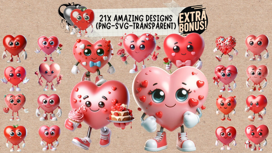 Valentine Candy Heart Smiley Svg & Png Clipart Bundle, Be Mine and I ...