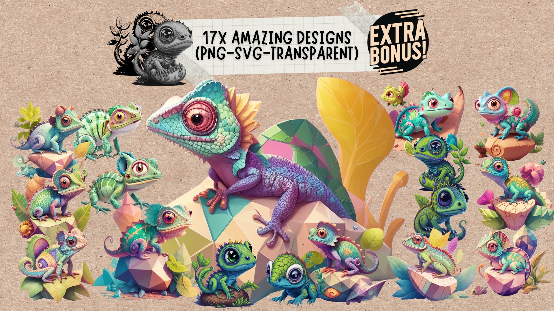 Safari Desert Lizard Gecko Svg Bundle, Reptile Chameleon Bearded Dragon ...