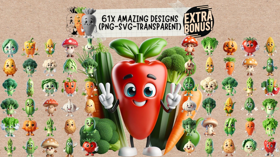 Garden Vegetable Food Clipart Png & Svg Bundle, Sweet Potato Tomato ...