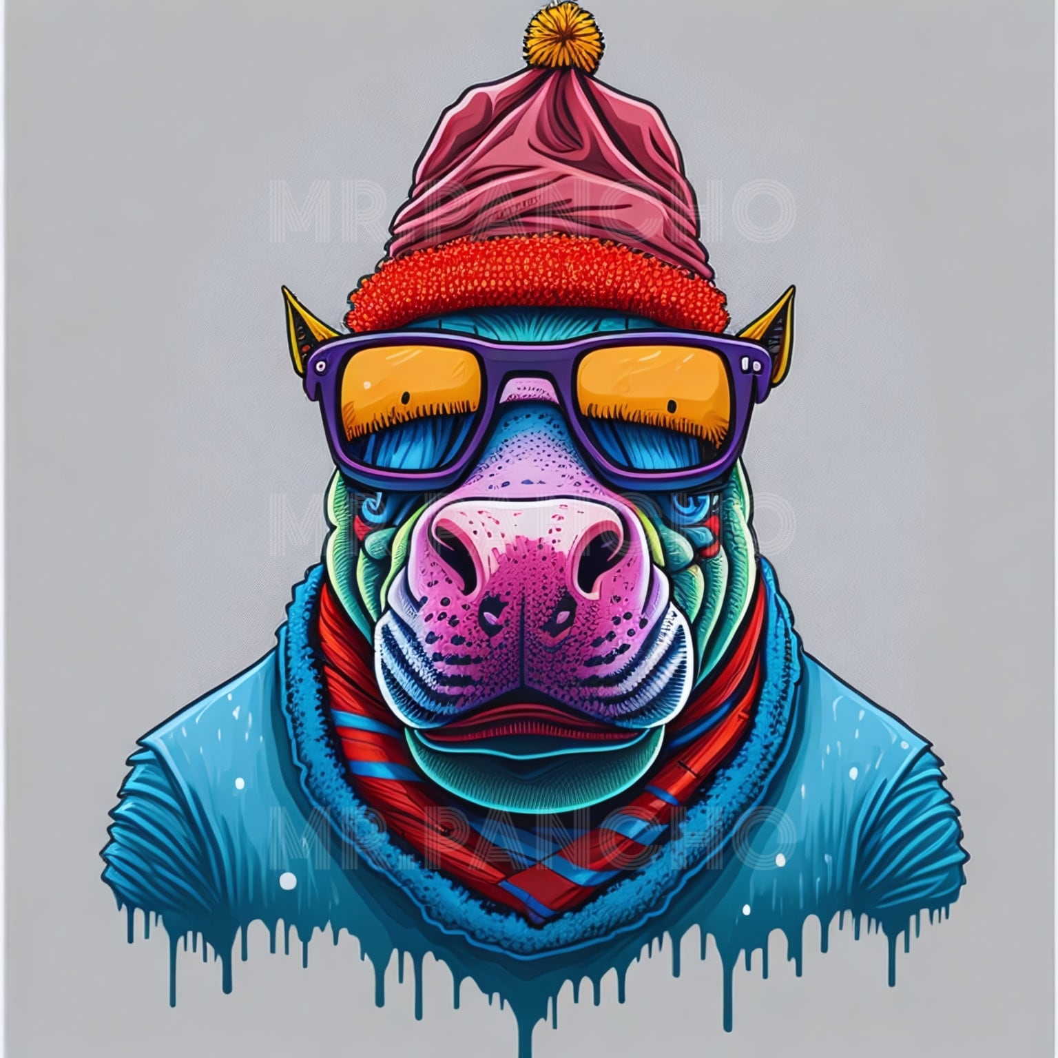 Cool Winter Ready Hippo Face With Cap Art, Transparent SVG and PNG ...