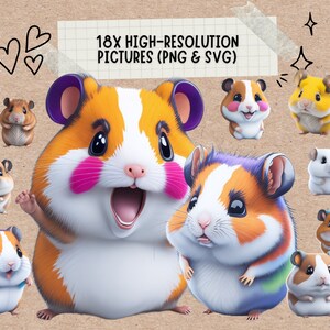 Hamster Stickers Print Svg Bundle, Best Friend Cute Animal Clipart Baby ...