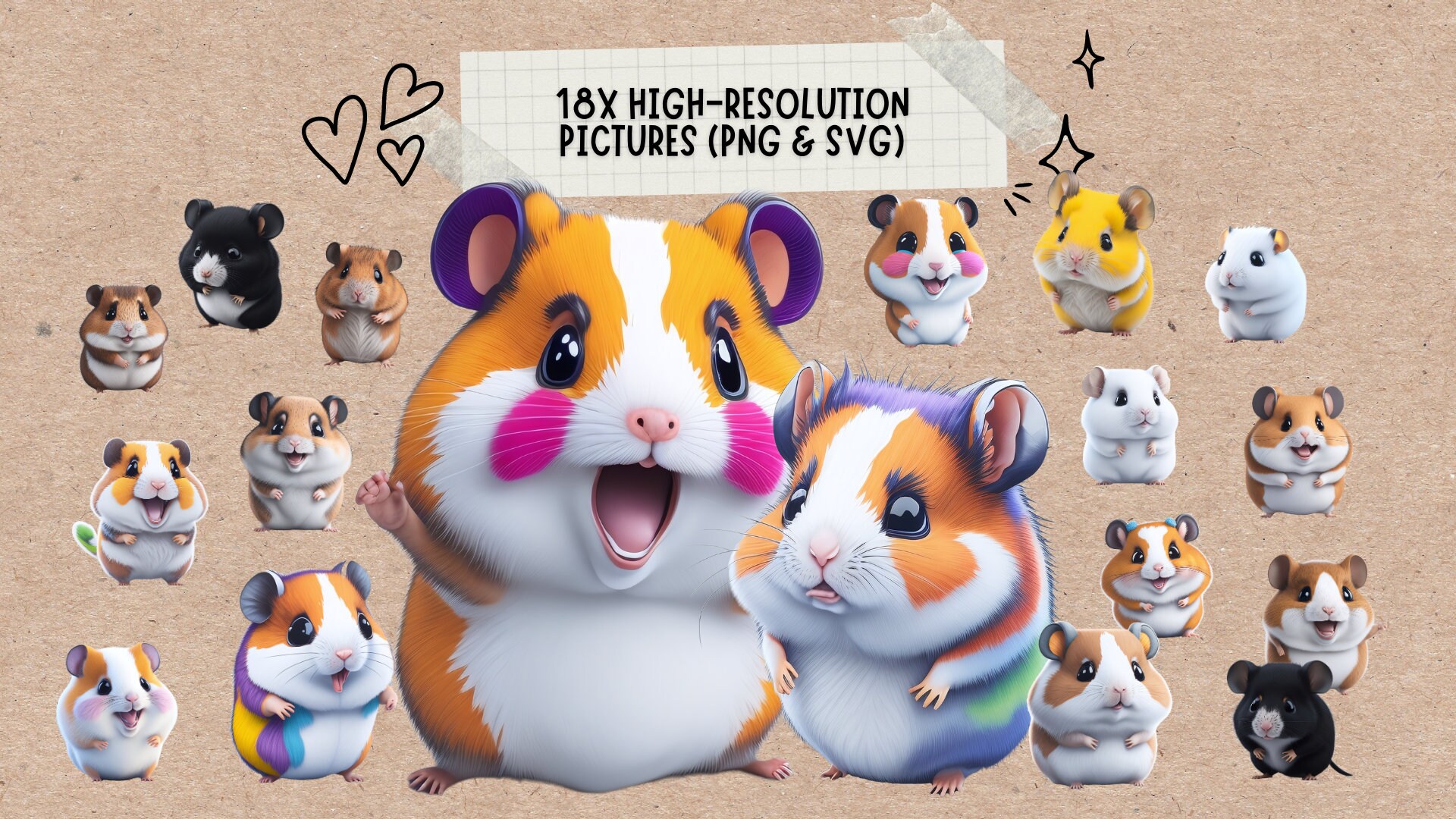 Hamster Stickers Print Svg Bundle, Best Friend Cute Animal Clipart Baby ...