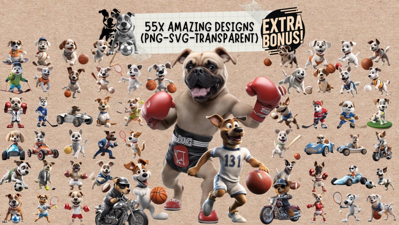 Dog Playing Sports Svg & Png Clipart Bundle Files, Puppy Pug Dog ...