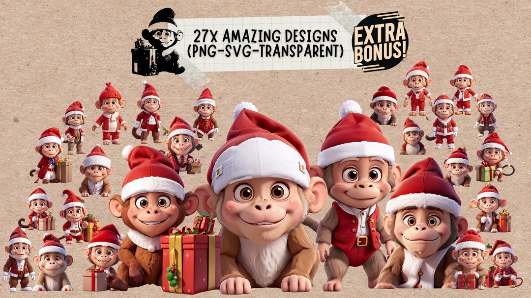 Cute Monkey Christmas Ornament Svg Png, Gorilla Monkey Svg File Baby ...