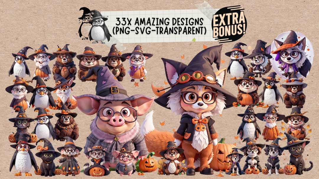 Funny Halloween Woodland & Farm Animal Svg Clip Art and Png Bundle ...