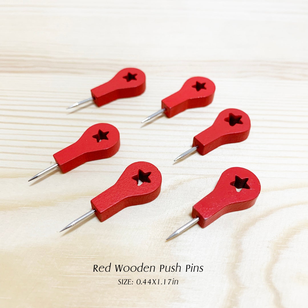 20PCS Red Wooden Push Pin, Drawing Pins, Cork Board Map Office Thumb ...