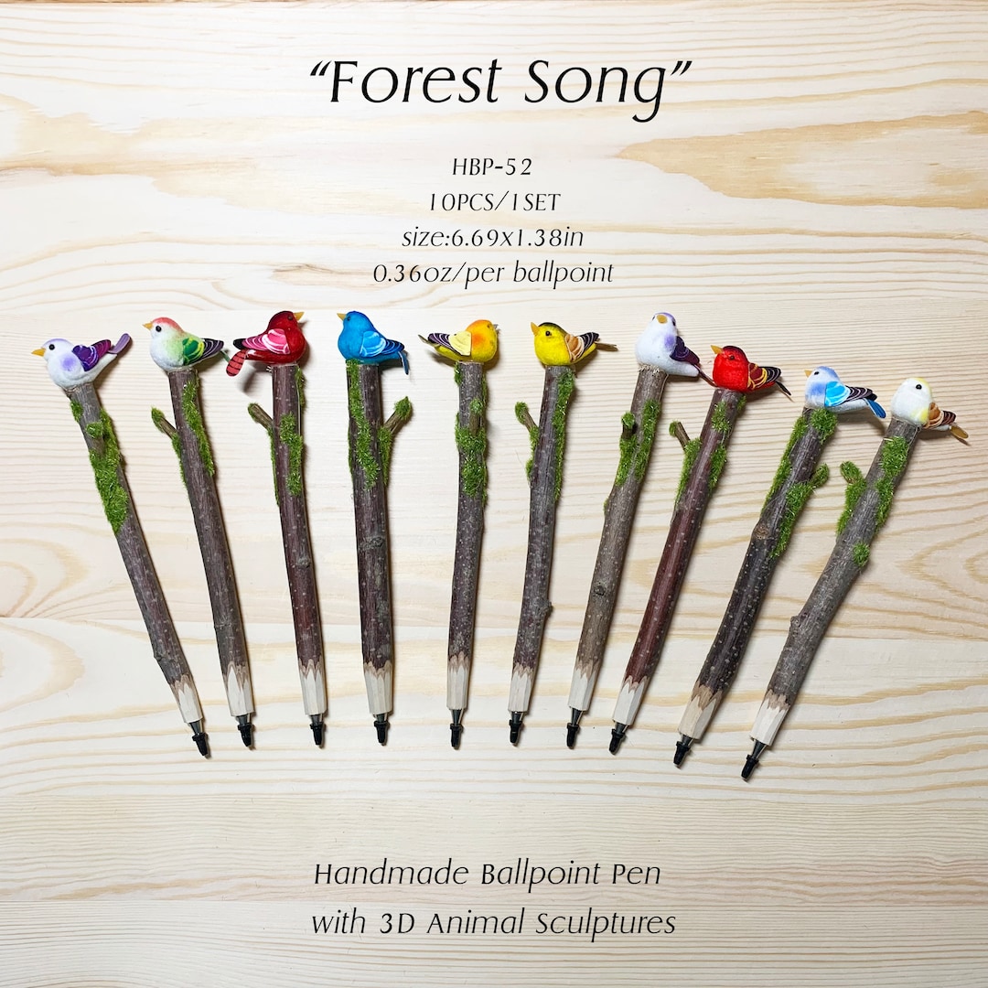 Handmade Bird Ballpoint Pen Set: 3D Animal Sculpture, Kids Stationery ...