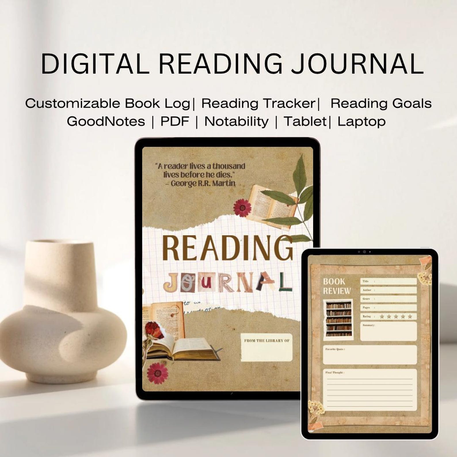 Digital Reading Journal, Book Review & Library Tracker for Goodnotes ...