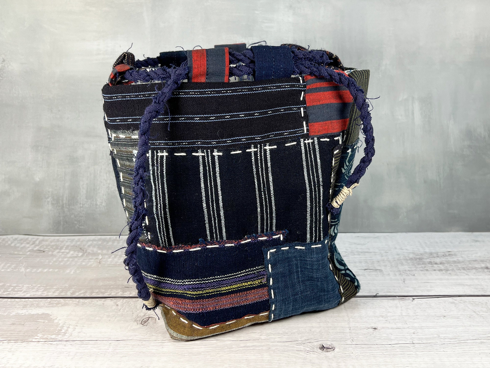 Handmade Japanese Komebukuro/rice Bag Authentic Indigo Boro Patchwork ...
