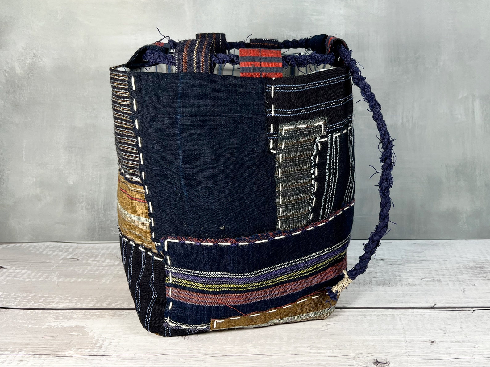 Handmade Japanese Komebukuro/rice Bag Authentic Indigo Boro Patchwork ...