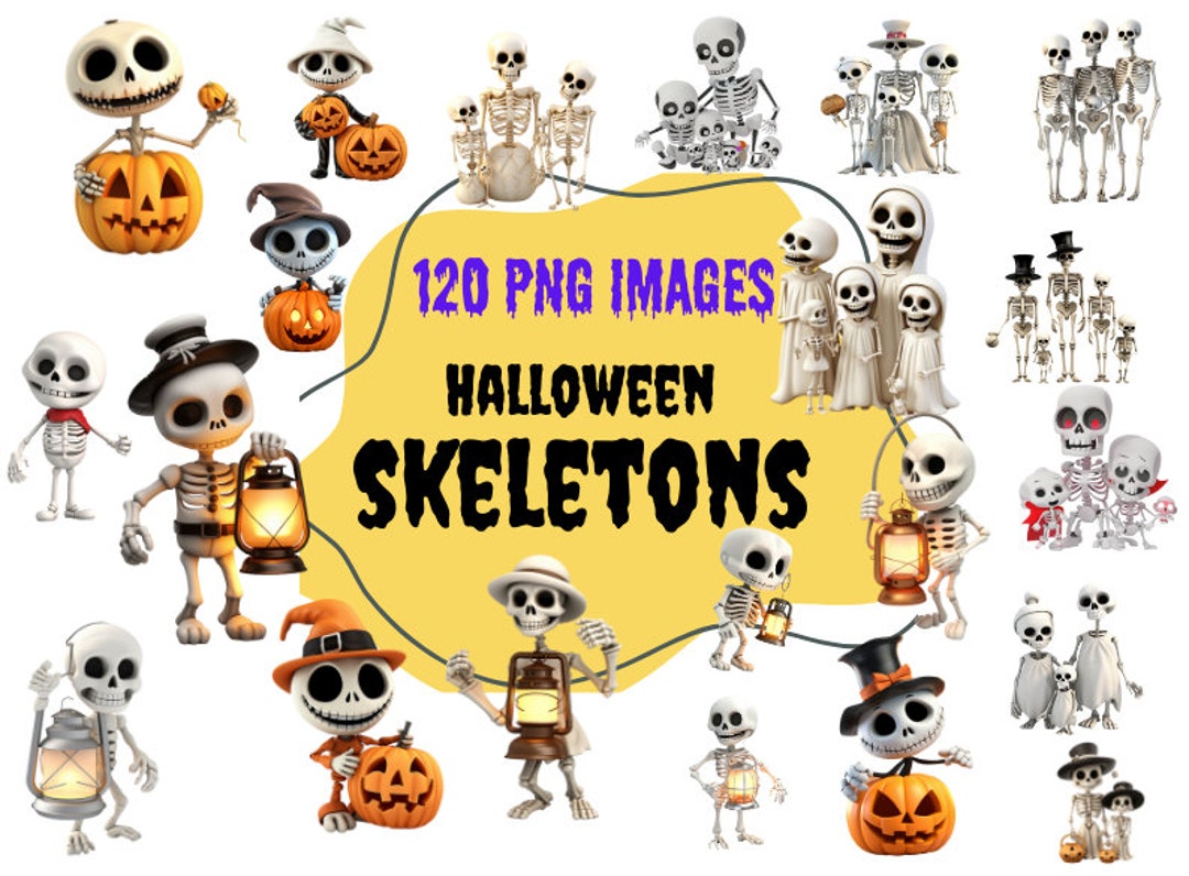 Cute Halloween Skeleton Clipart Bundle - 120 High-res 300 DPI Images ...