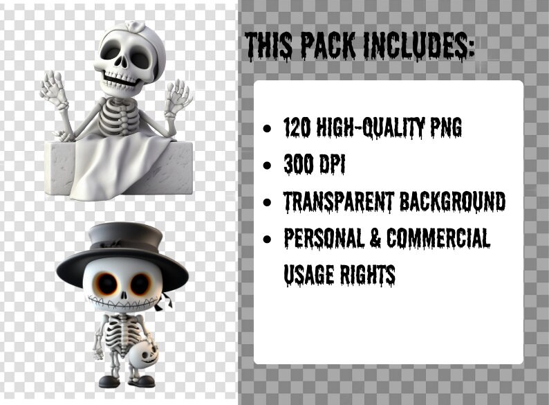 Cute Halloween Skeleton Clipart Bundle - 120 High-res 300 DPI Images ...