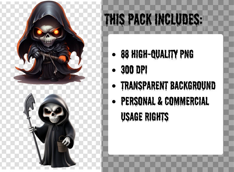 Cute Halloween Grim Reaper Clipart Bundle - 67 High-res 300 DPI Images ...