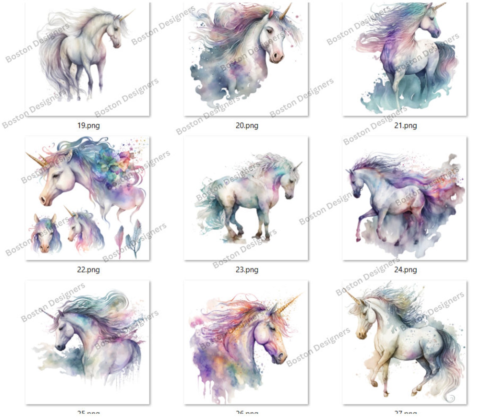 Rainbow Unicorns Digital Clipart | 35 Watercolor PNG Images ...