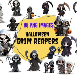 Cute Halloween Grim Reaper Clipart Bundle - 67 High-res 300 DPI Images ...