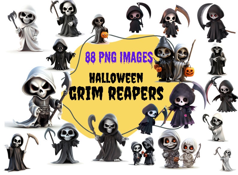 Cute Halloween Grim Reaper Clipart Bundle - 67 High-res 300 DPI Images ...