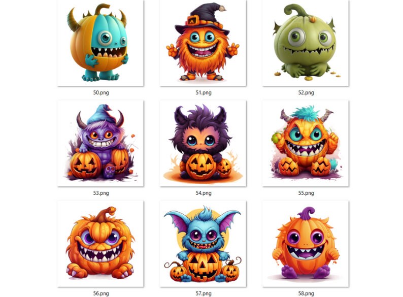 Cute Halloween Monster Clipart Bundle - 88 High-res 300 DPI Images ...