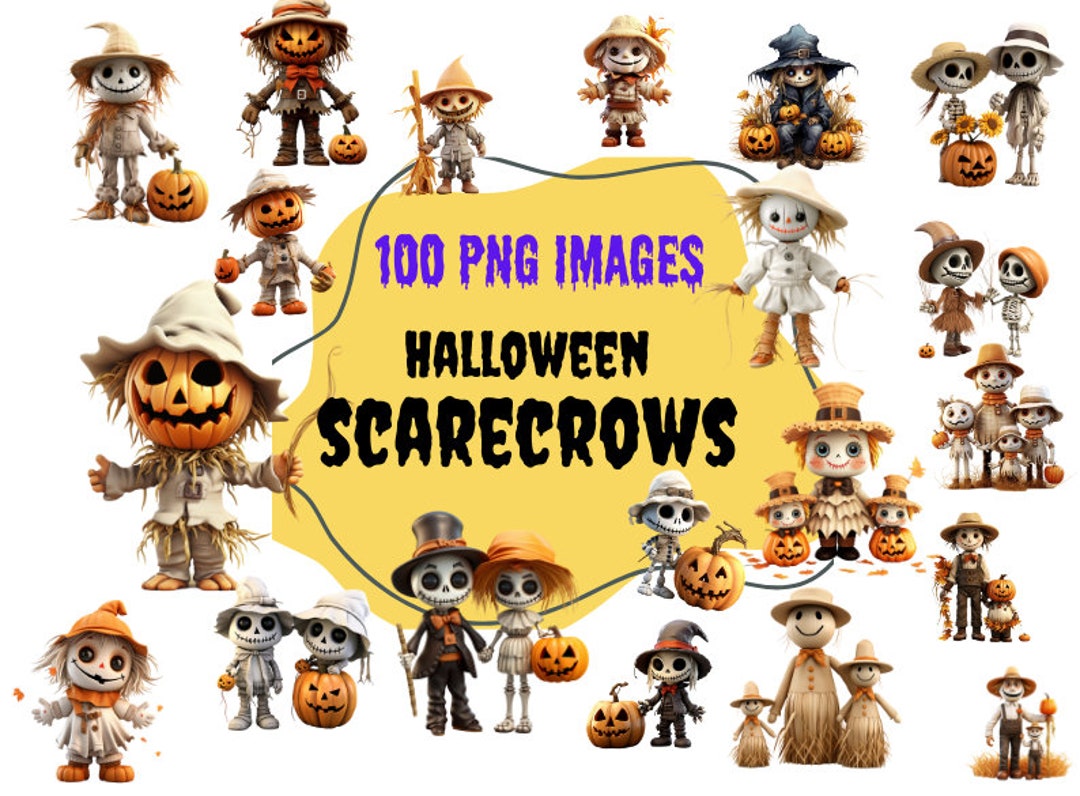 Cute Halloween Scarecrow Clipart Bundle - 100 High-res 300 DPI Images ...