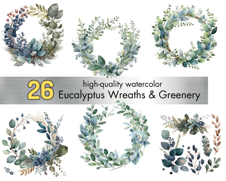 Watercolor Eucalyptus Clipart, Greenery Clipart, Watercolor Floral ...