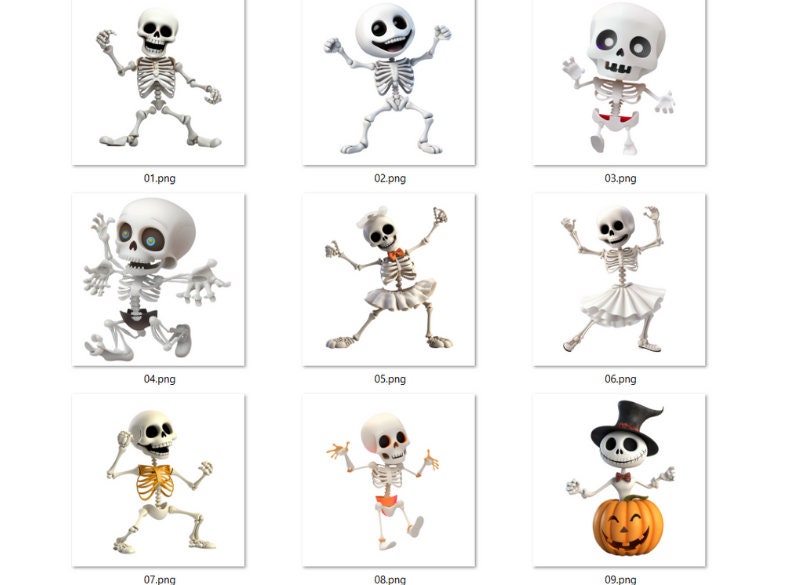 Cute Halloween Skeleton Clipart Bundle - 120 High-res 300 DPI Images ...