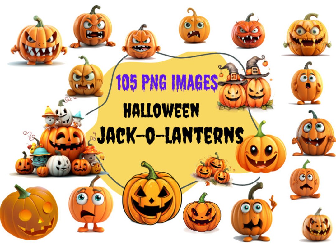 Cute Jack-o-lantern Clipart Bundle - 105 High-res 300 DPI Images - Spooky Halloween Graphics - Etsy