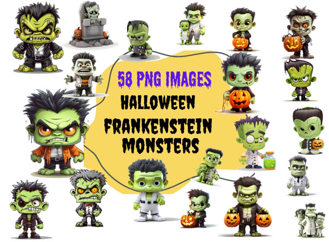 Cute Frankenstein Monster Clipart Bundle - 58 High-res 300 DPI Images ...