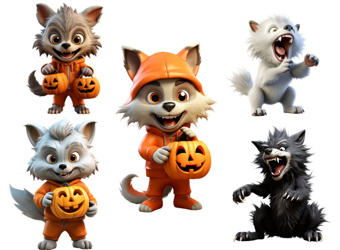 Cute Halloween Werewolf Clipart Bundle - 88 High-res 300 DPI Images ...
