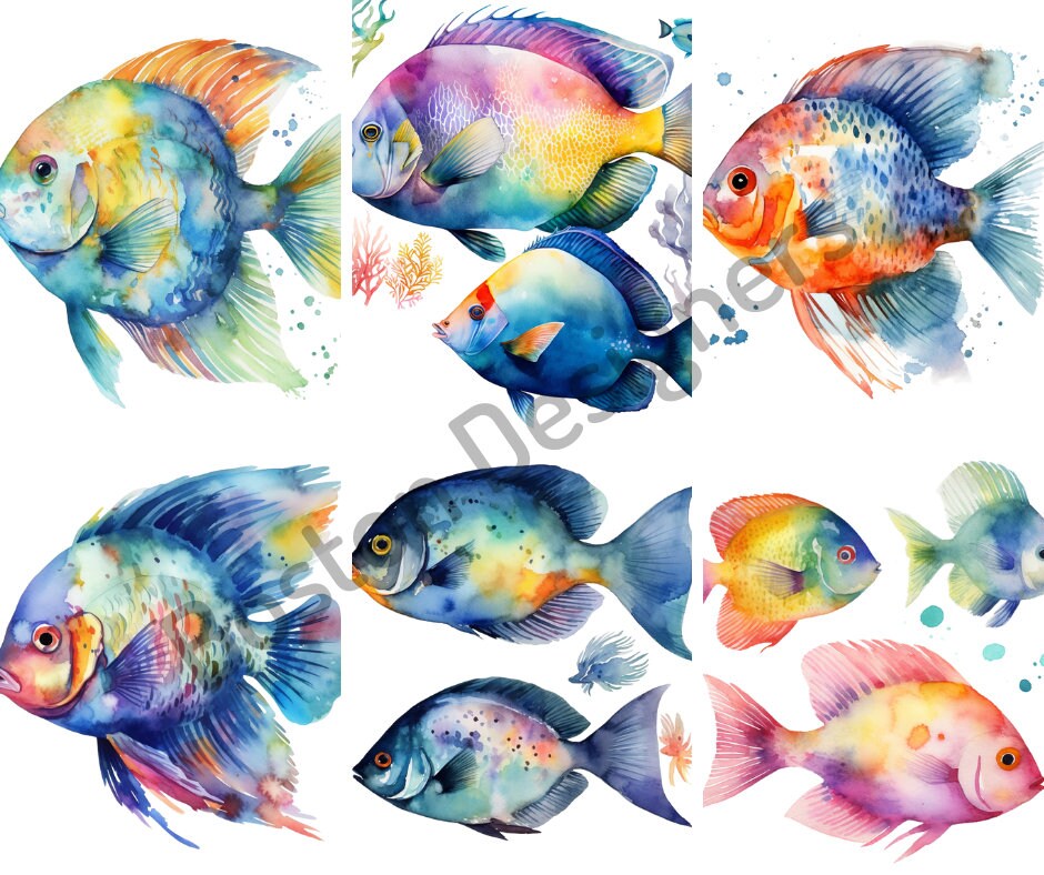 Watercolor Fish Clipart, Tropical Fish Clipart, Coral Reef Fish Clipart ...