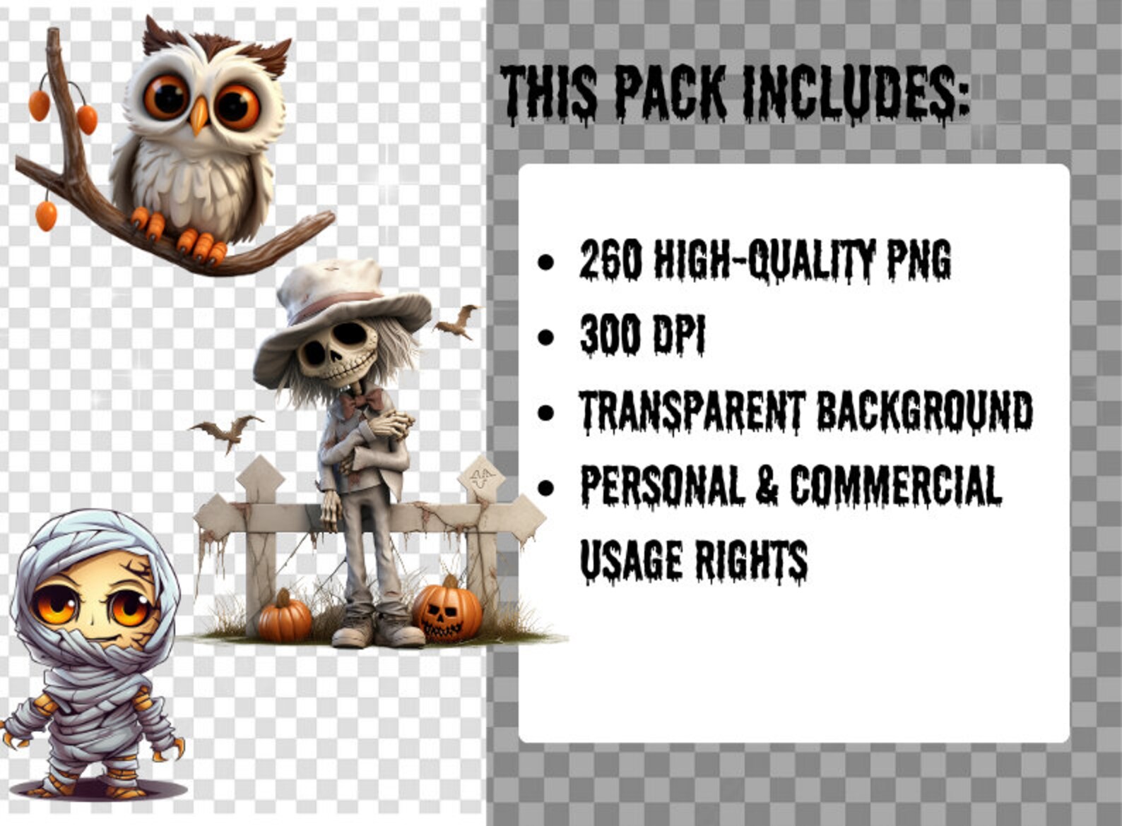 Cute Halloween Watercolor Clipart 3 Bundles: Mummies, Owls, Scarecrows ...