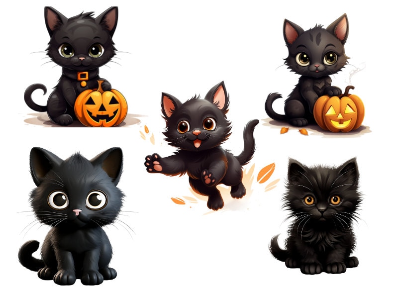 Cute Halloween Black Cat Clipart Bundle - 65 High-res 300 DPI Images ...
