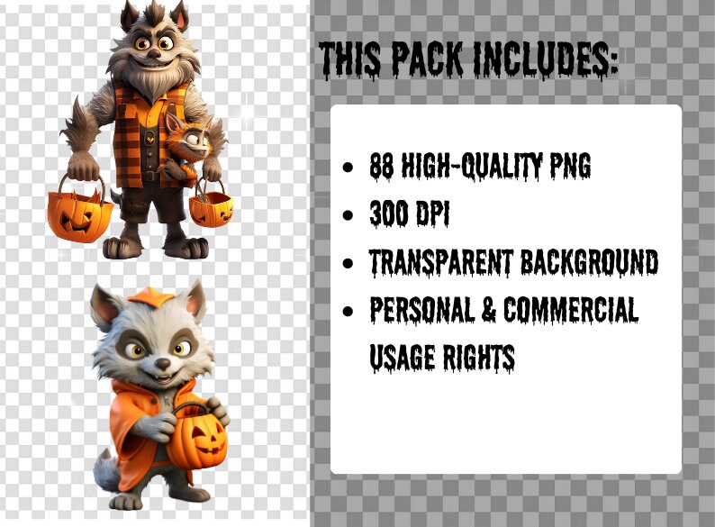 Cute Halloween Werewolf Clipart Bundle - 88 High-res 300 DPI Images ...