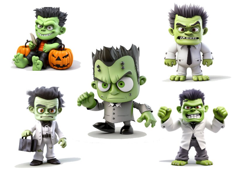 Cute Frankenstein Monster Clipart Bundle - 58 High-res 300 DPI Images ...
