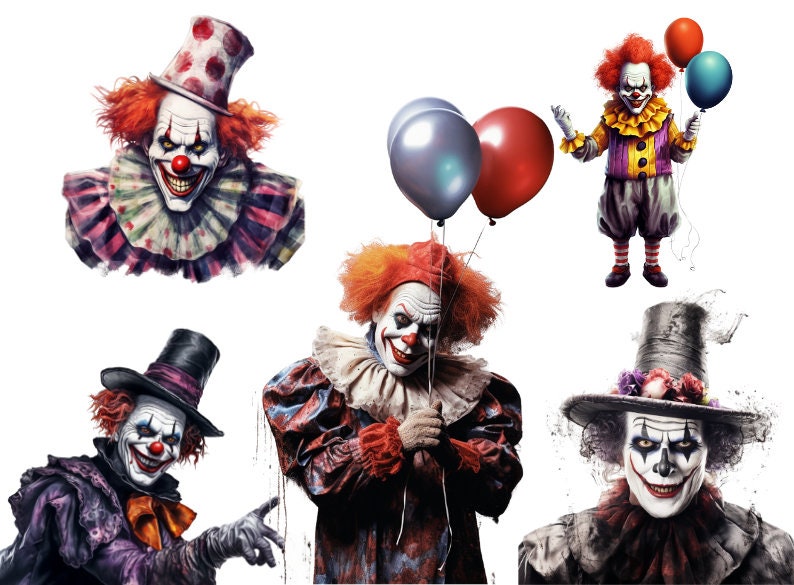 Scary Halloween Clowns Clipart - 28 Watercolor Pngs - Spooky Circus ...