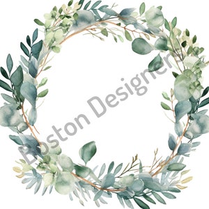 Set of 24 Watercolor Eucalyptus Wreaths Clipart, Greenery Clipart ...