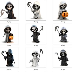 Cute Halloween Grim Reaper Clipart Bundle - 67 High-res 300 DPI Images ...