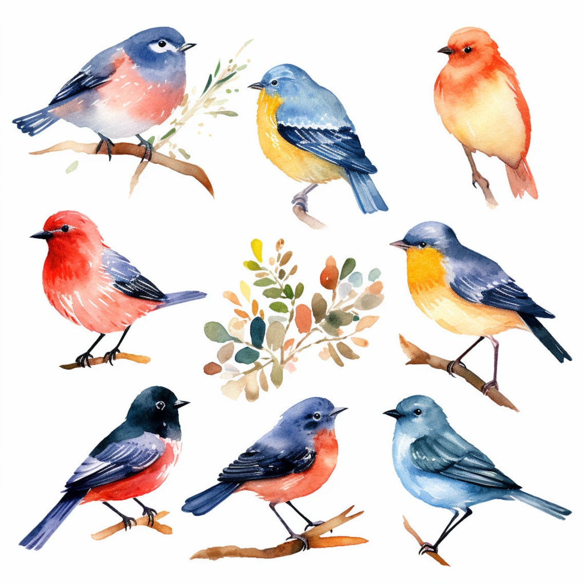 Set of 77, Watercolor Birds Clip Art, Colorful Birds Clipart, Spring ...