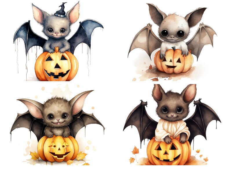 Cute Halloween Bat Clipart Bundle 60 High-res 300 DPI Images Spooky ...