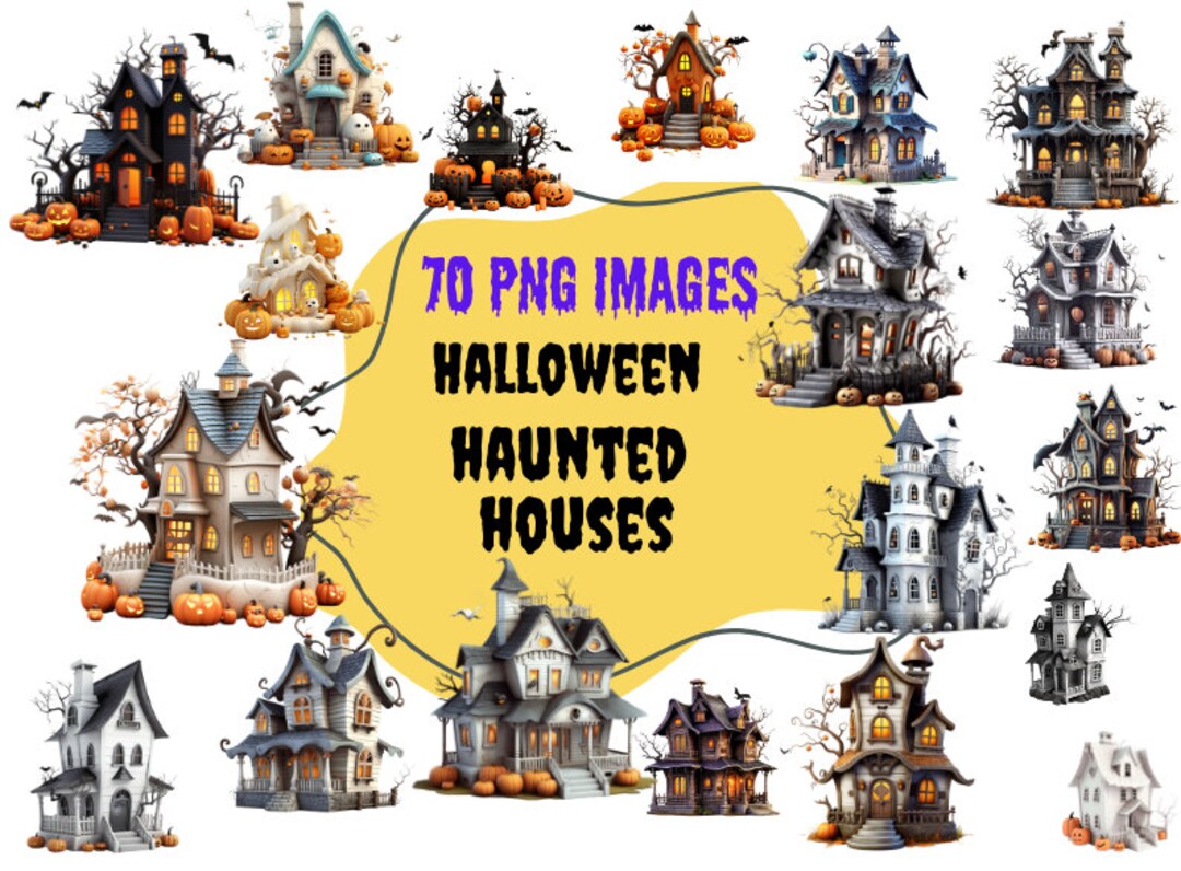 Cute Halloween Haunted House Clipart Bundle - 70 High-res 300 DPI ...