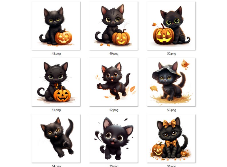 Cute Halloween Black Cat Clipart Bundle - 65 High-res 300 DPI Images ...