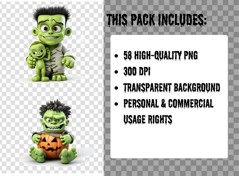 Cute Frankenstein Monster Clipart Bundle - 58 High-res 300 DPI Images ...