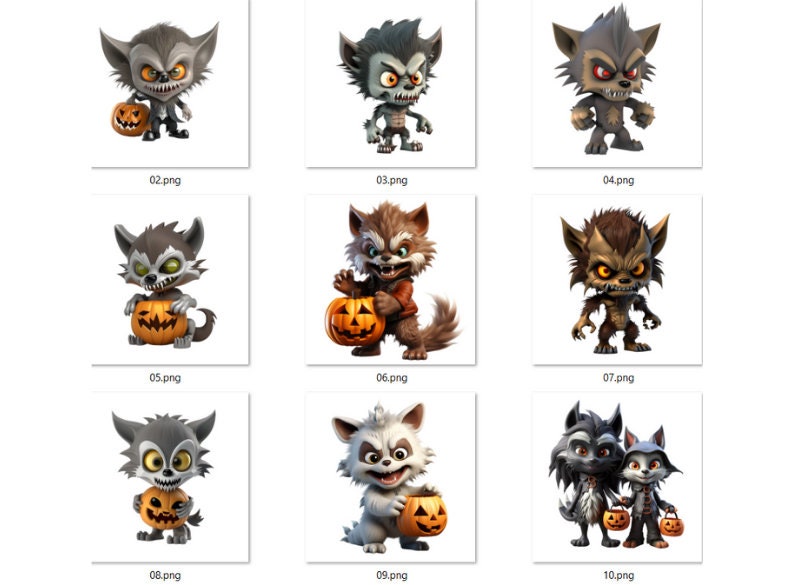 Cute Halloween Werewolf Clipart Bundle - 88 High-res 300 DPI Images ...