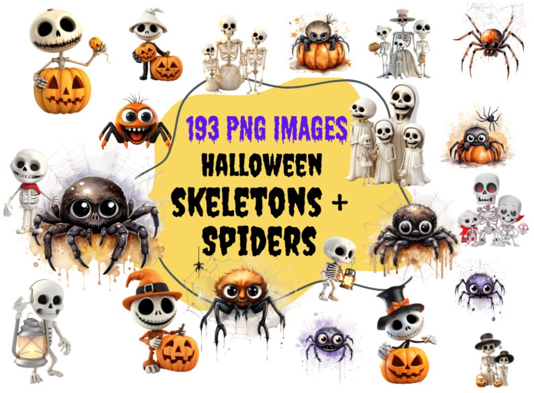 Cute Halloween Watercolor Clipart - 2 Bundles: 120 Skeletons and 73 ...