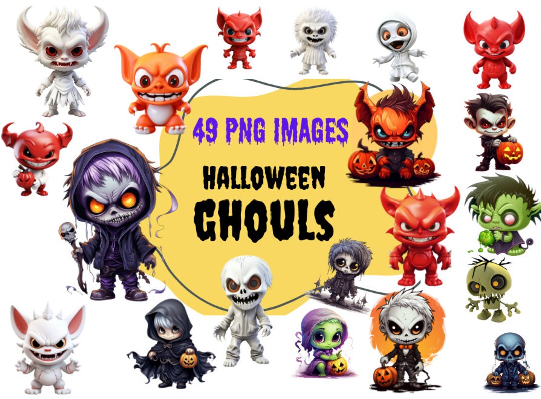 Cute Halloween Ghoul Clipart Bundle - 49 High-res 300 DPI Images ...