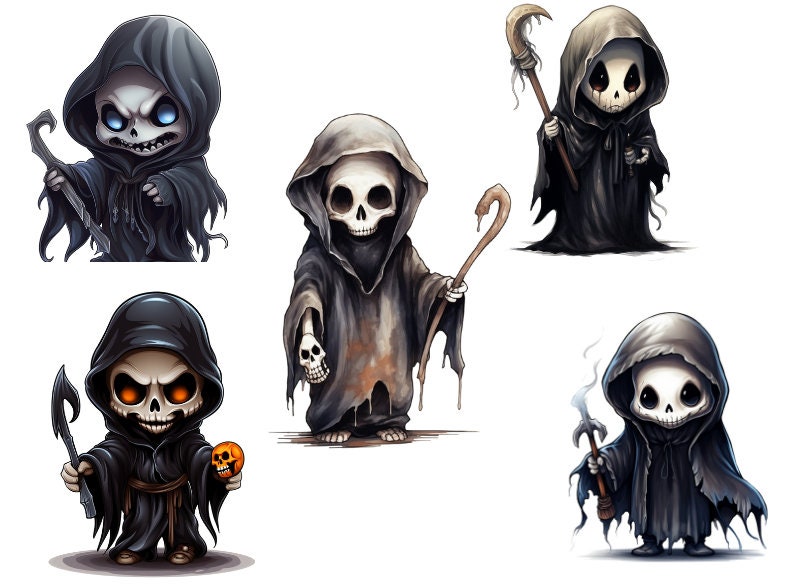 Cute Halloween Grim Reaper Clipart Bundle - 67 High-res 300 DPI Images ...